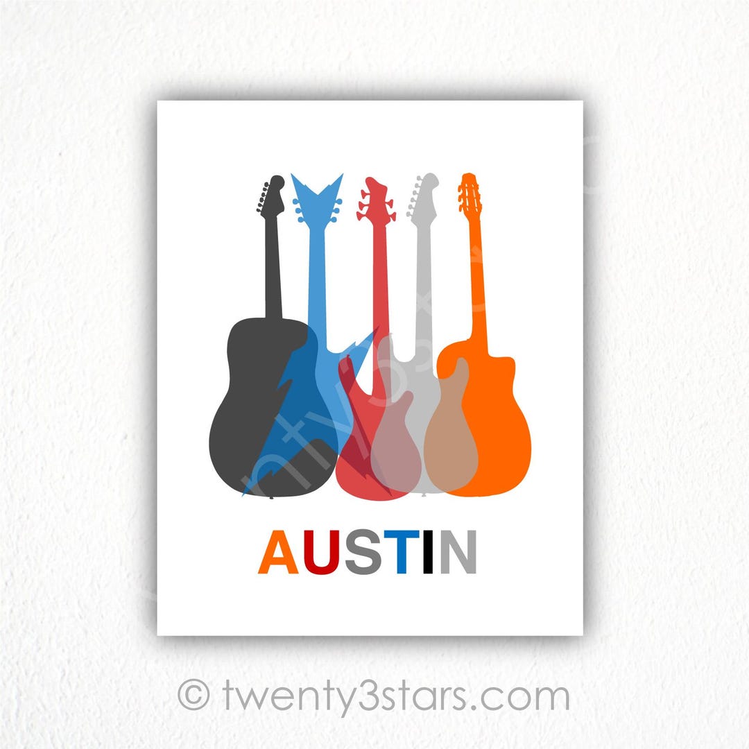 Custom Guitars Name Poster, Modern Guitar Wall Art Print Poster, Guitar ...