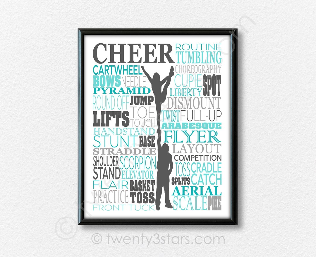 Cheer Stunt Team Word Art, Cheer Squad Art, Pompon Gift for Cheer Team ...