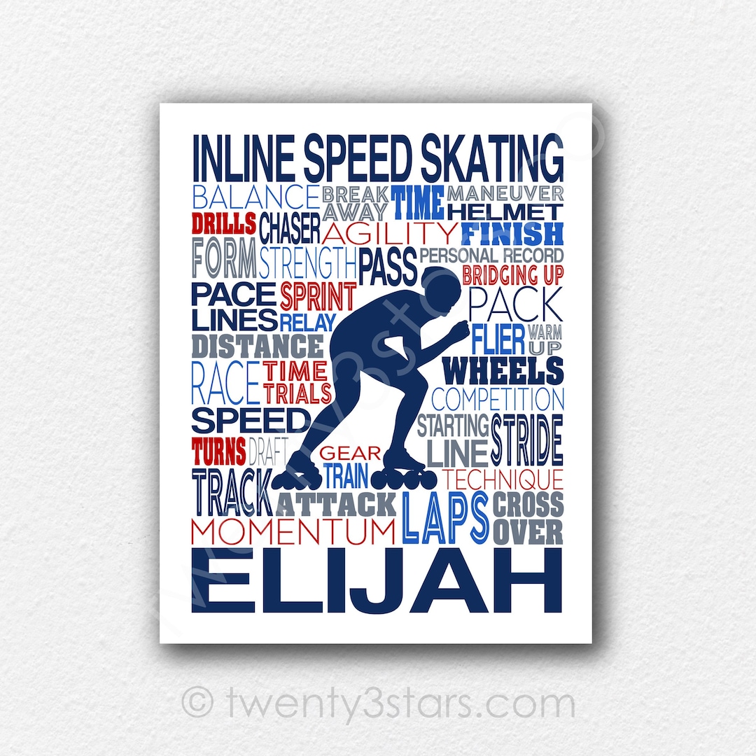 Inline Speed Skating Poster, Roller Skating Art, Gift for Speed Skater ...