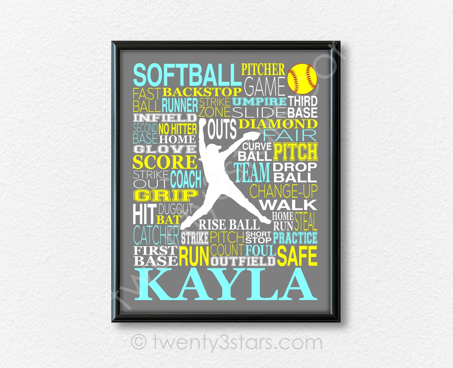 Softball Gift, Softball Art, Softball Poster, Softball Typography ...