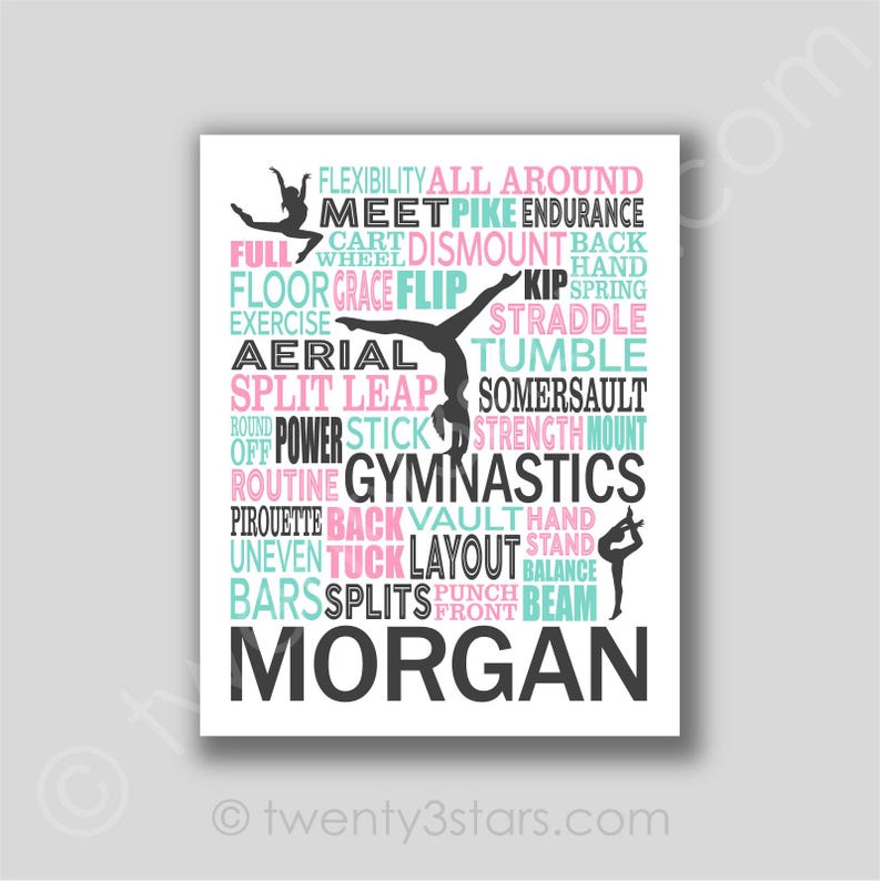 Gymnastics Word Art Print: Custom Colors and Names (matte Finish) - Etsy