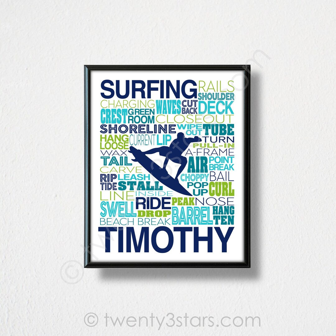 Surfing Typography Poster Surfboarder Room Art Surfer Gift - Etsy
