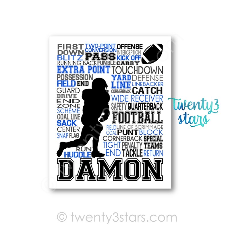 Football Running Back Art Football Typography Poster | Etsy
