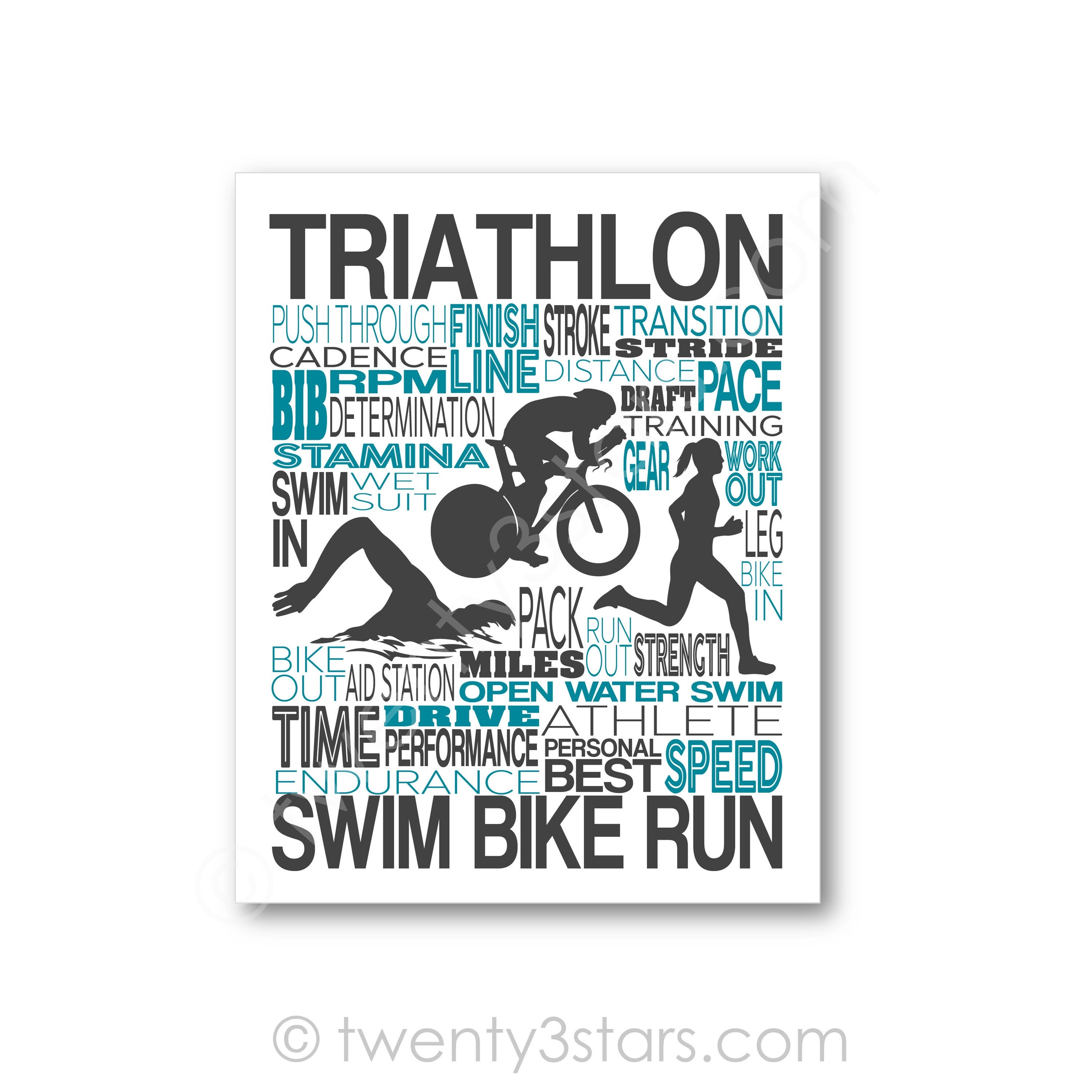 Custom Triathlon Poster: Personalized Word Art Gift for Triathlete - Etsy