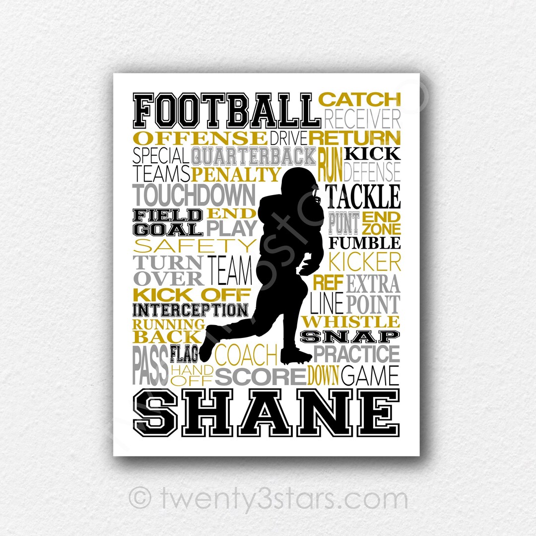 Football Running Back Art, Football Typography Poster, Football Team ...