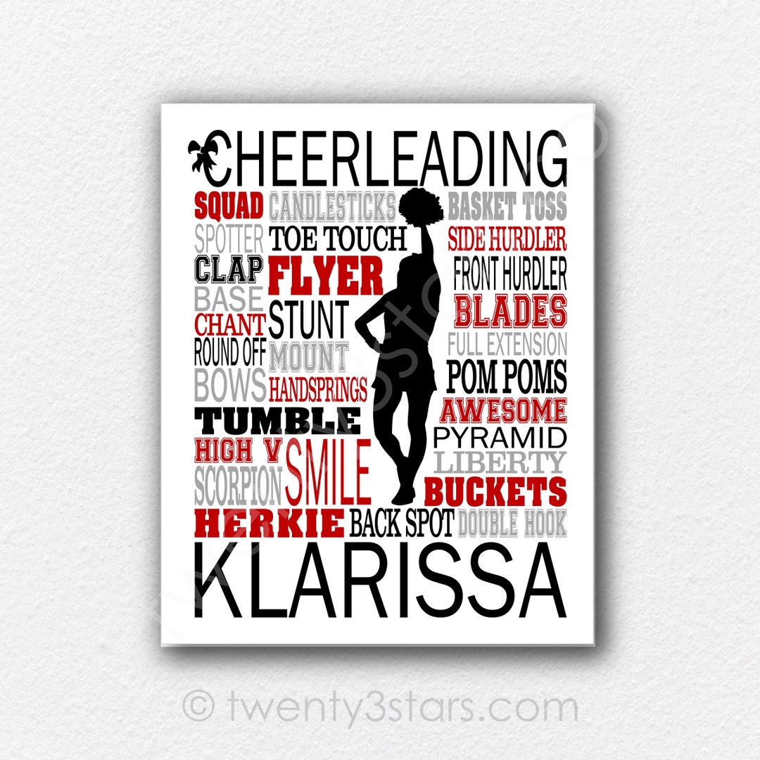 Cheerleading Poster, Personalized Cheerleader Art, Cheerleading ...