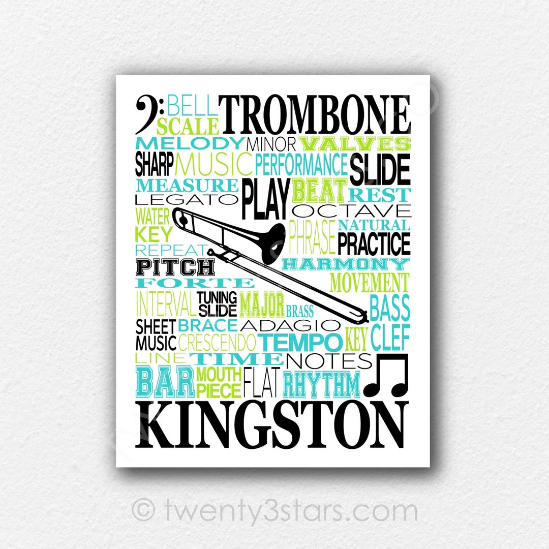 Custom Trombone Poster, Trombone Typography, Trombone Player Gift ...