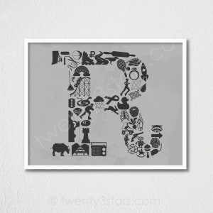 Letter R Poster, Letter R is for Art, R Nursery Wall Art Print, Baby ...