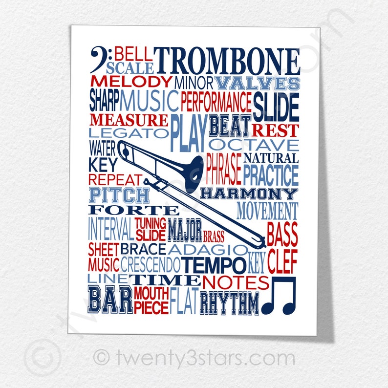 Custom Trombone Typography Poster: Marching Band Art - Etsy