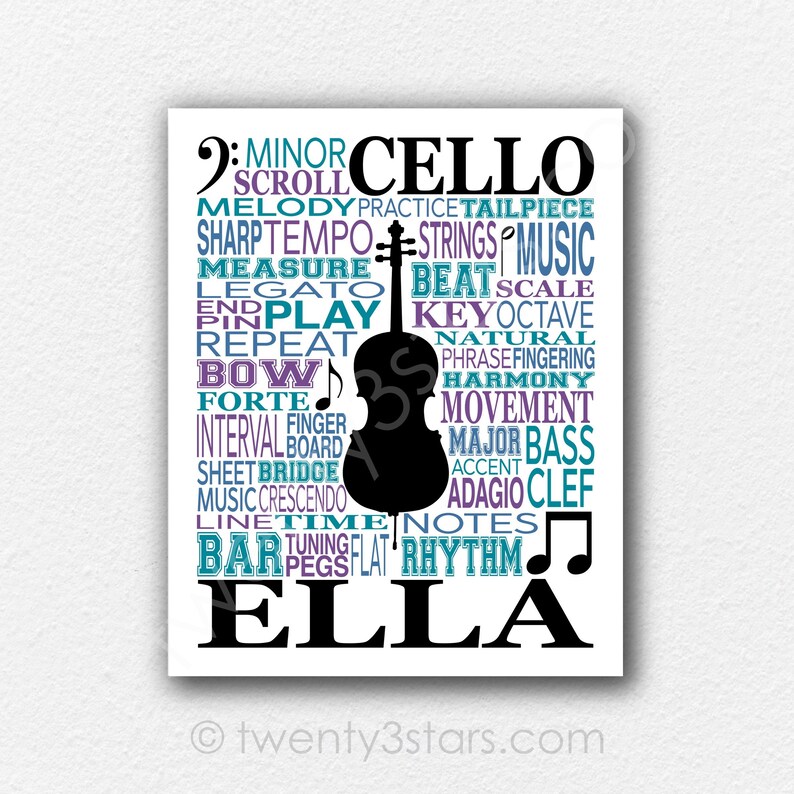 Cello Wall Art Print: Custom Colors and Name - Orchestra Theme - Etsy