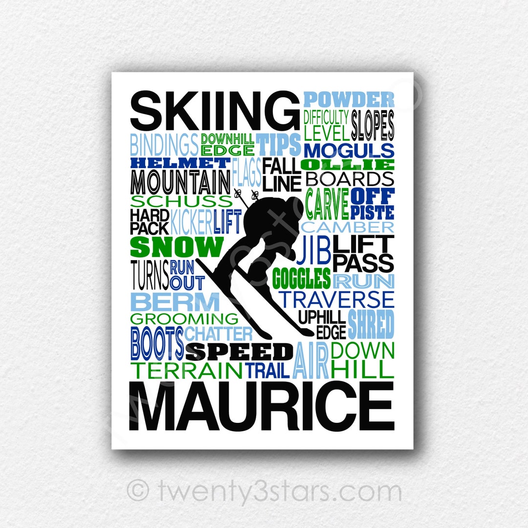 Skiing Typography Art, Ski Wall Art, Skier Gift, Gift for Skiing, Skier ...