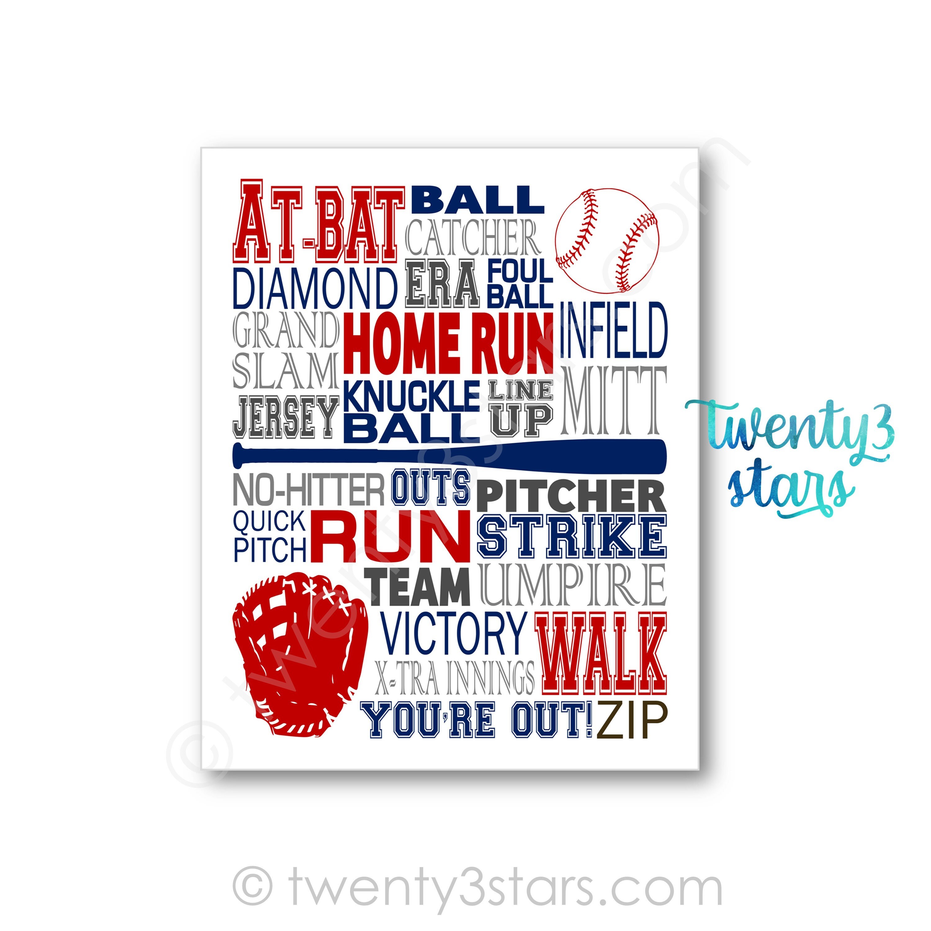 Baseball Alphabet Poster Print Boy's Baseball Room Art | Etsy