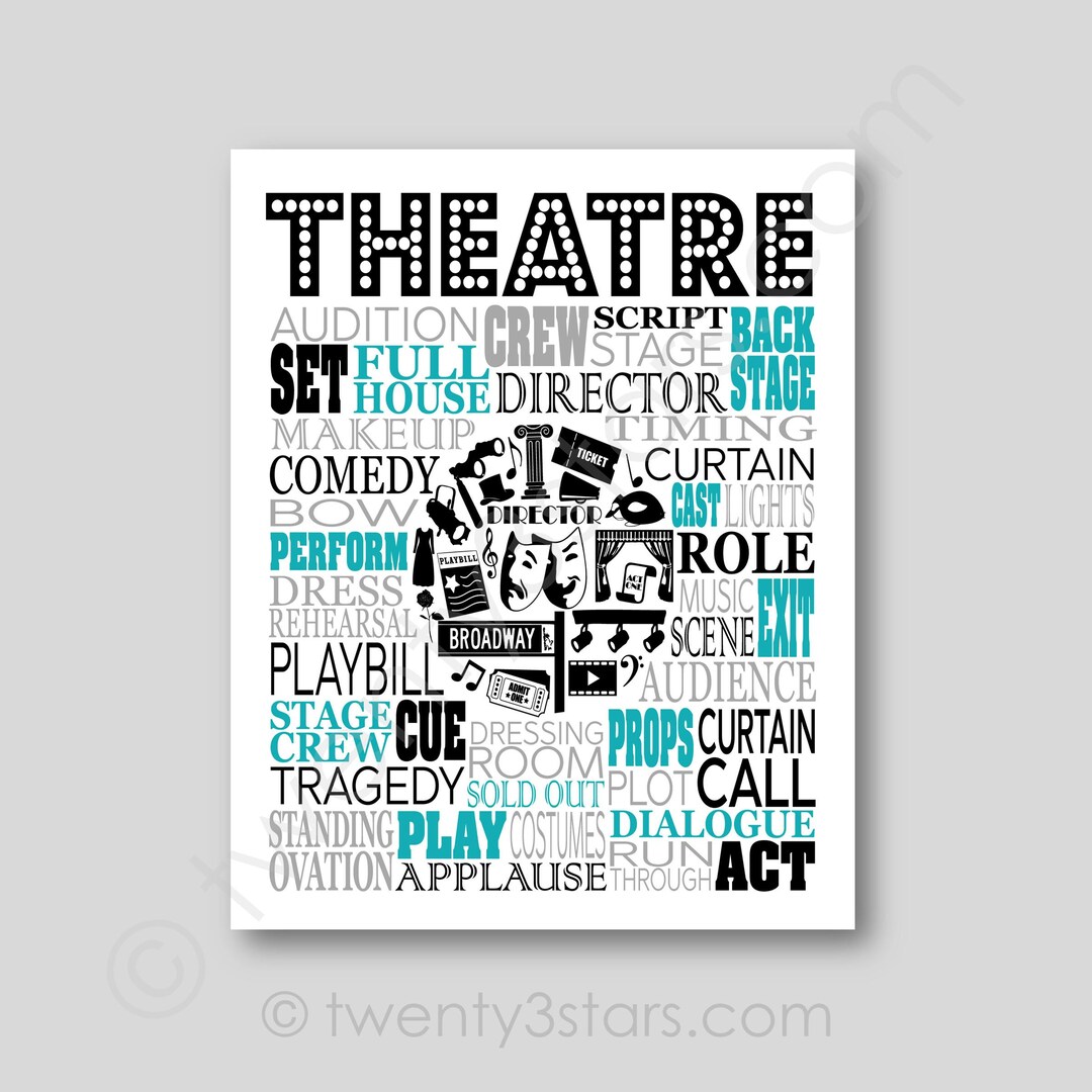 Personalized Theatre Poster, Acting Word Art, Actress Gift, Actor Gift ...