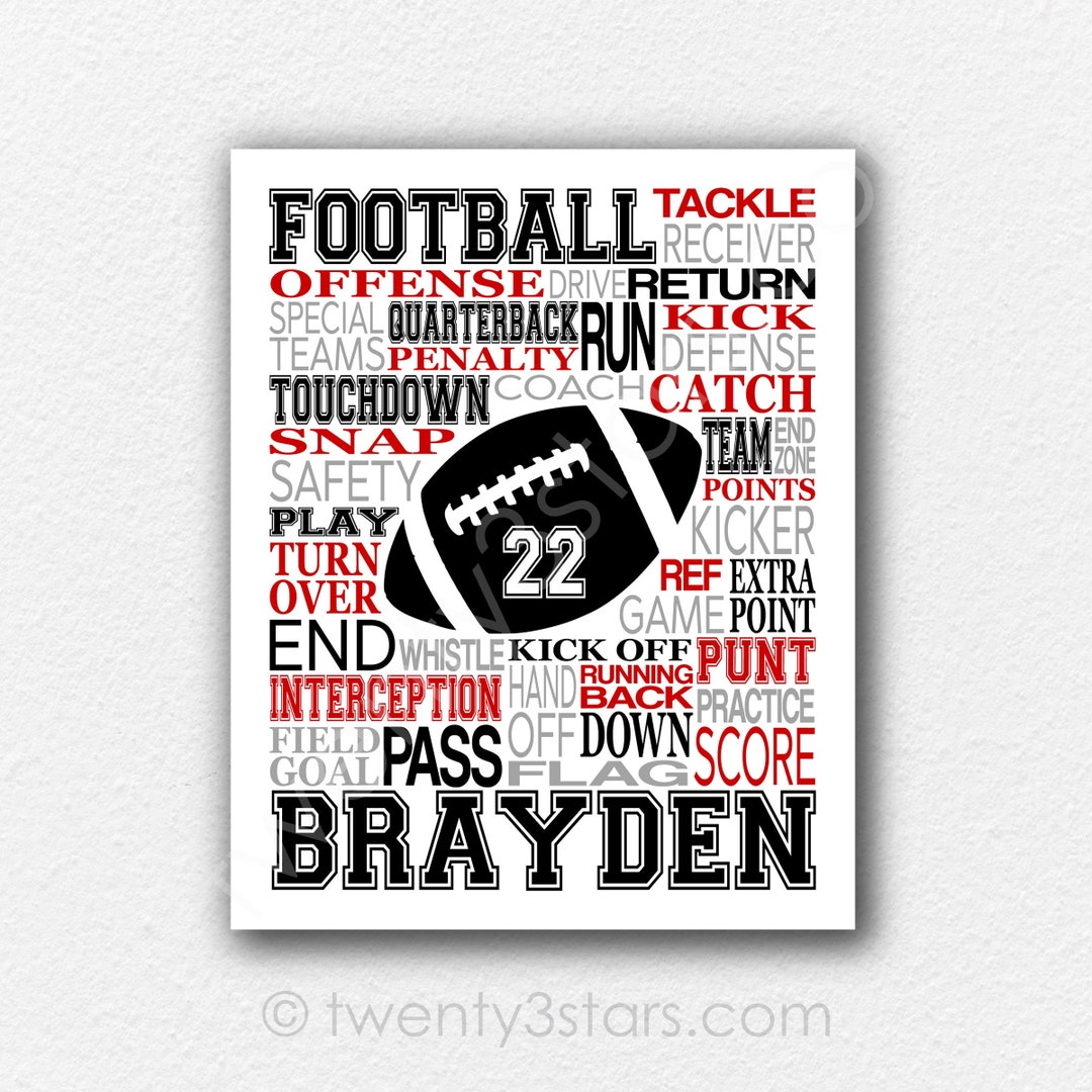 Custom Football Word Art Poster: Personalized Team Colors, Name Option ...