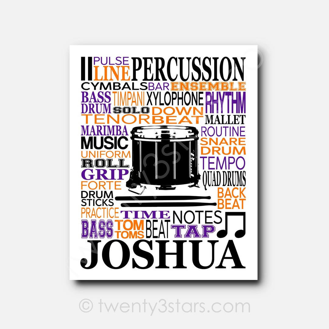 Percussion Typography Poster: Custom Marching Band Drumline Wall Art - Etsy