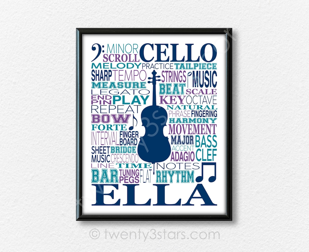 Cello Typography Poster, Cellist Wall Art, Cello Player Gift, Cello ...