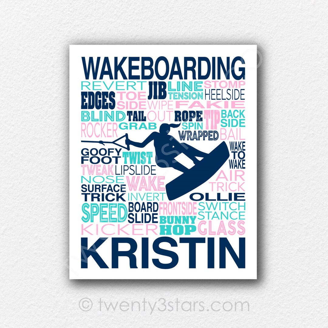 Girl's Wakeboarding Poster, Custom Wakeboard Poster, Wakeboard Gift ...