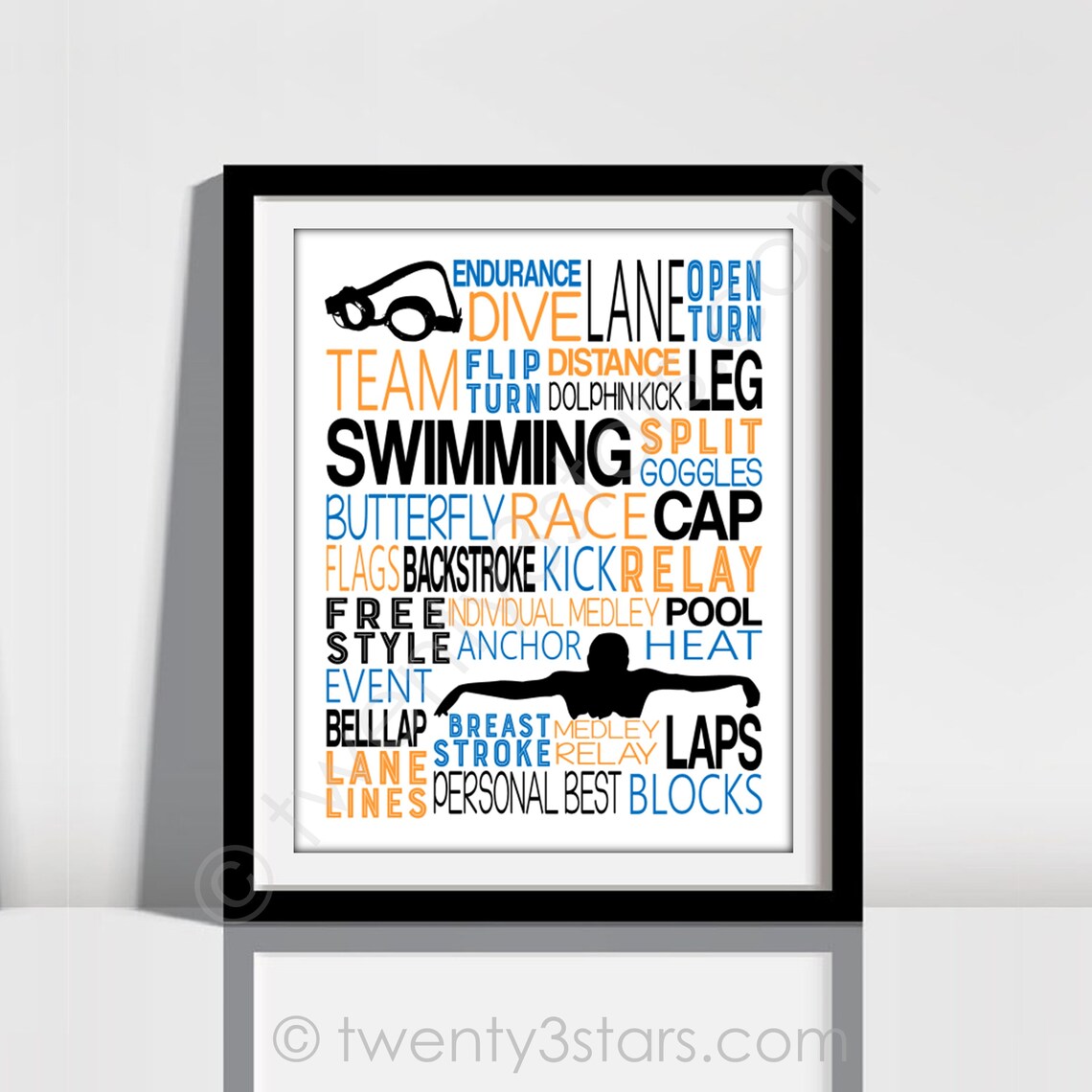 Swimming Word Art Swimmer Typography Swim Gift Gift for - Etsy