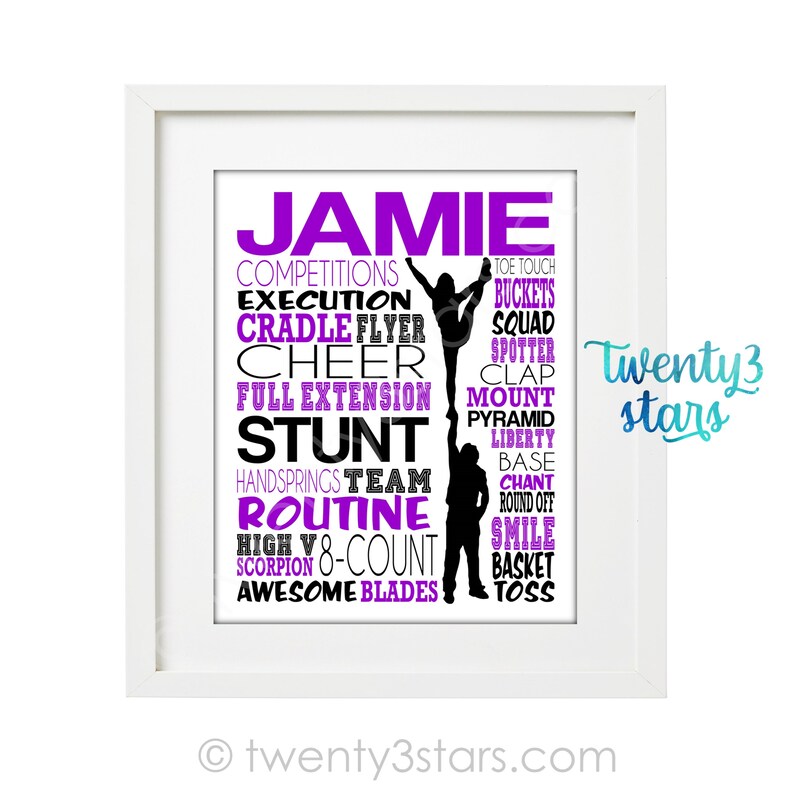 Cheerleading Stunt Team Art Cheer Typography Poster | Etsy