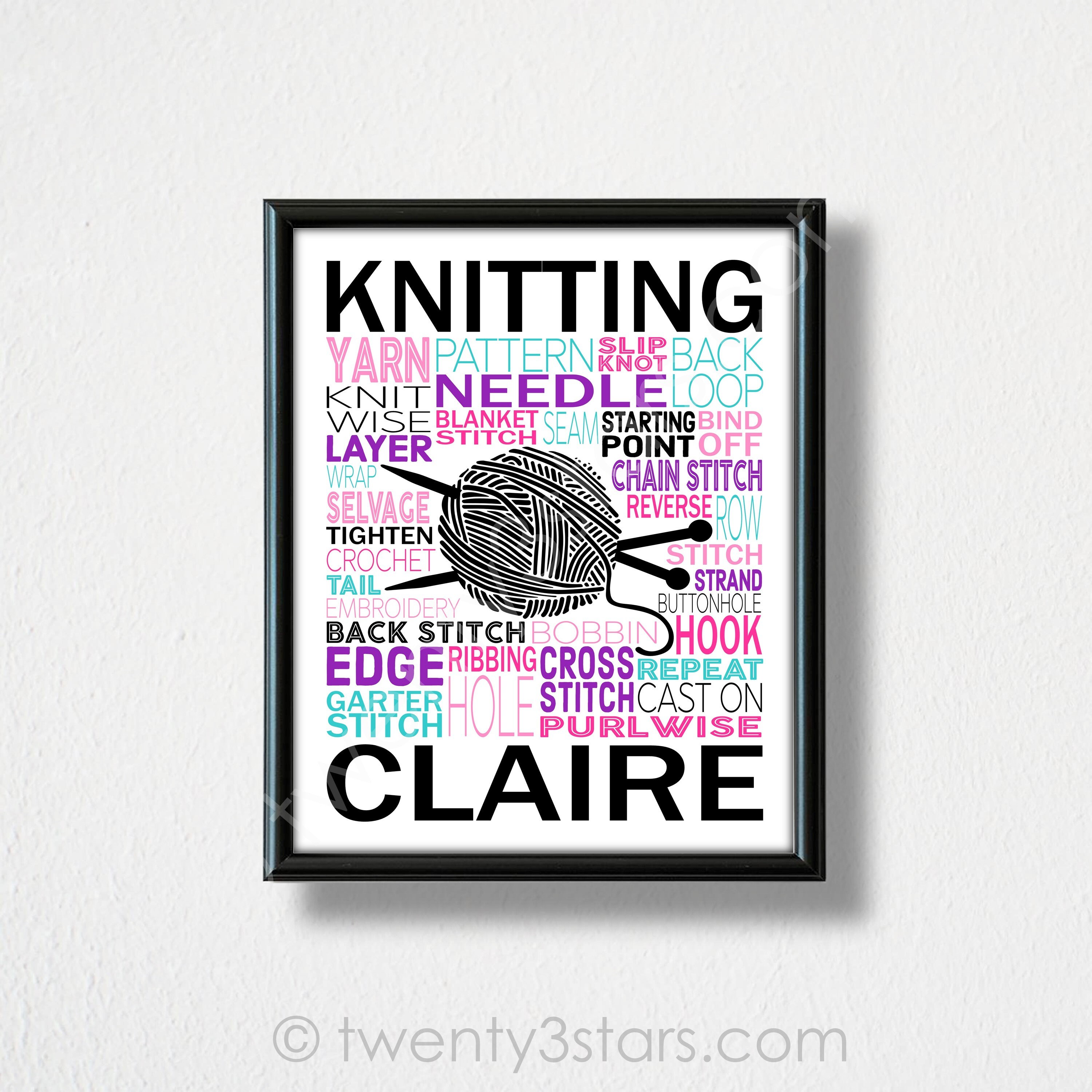 Knitting Typography Poster Knitting Room Art Crocheting | Etsy