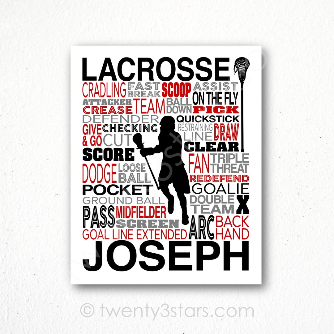 Lacrosse Typography Poster, Boy's Lacrosse Gift, Lacrosse Coach Gift ...