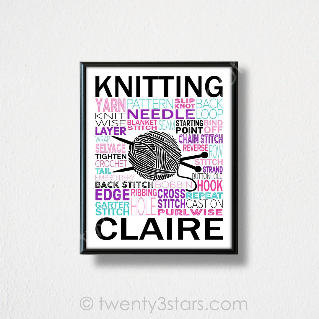 Knitting Typography Poster Knitting Room Art Crocheting - Etsy