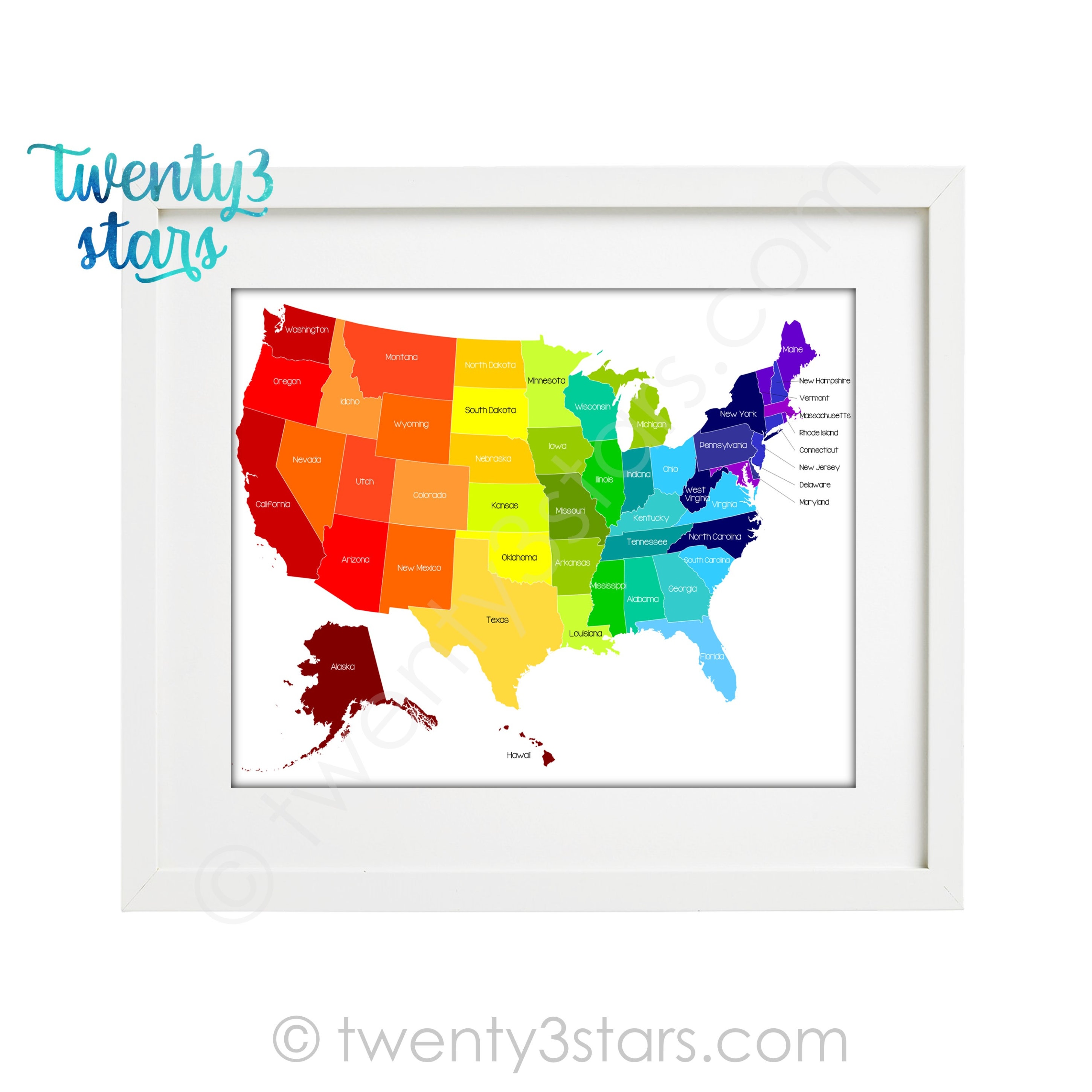 Custom United States Map Poster Print Rainbow Art with | Etsy
