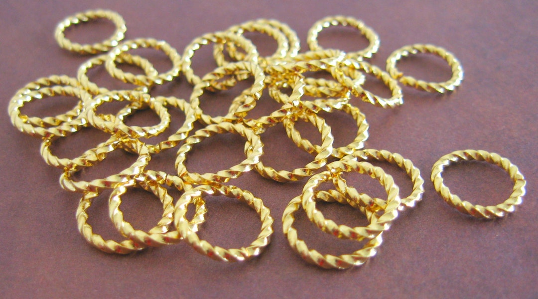 BULK Gold (100) Jump Rings 8mm Large Twist Braided Plated Brass Metal ...