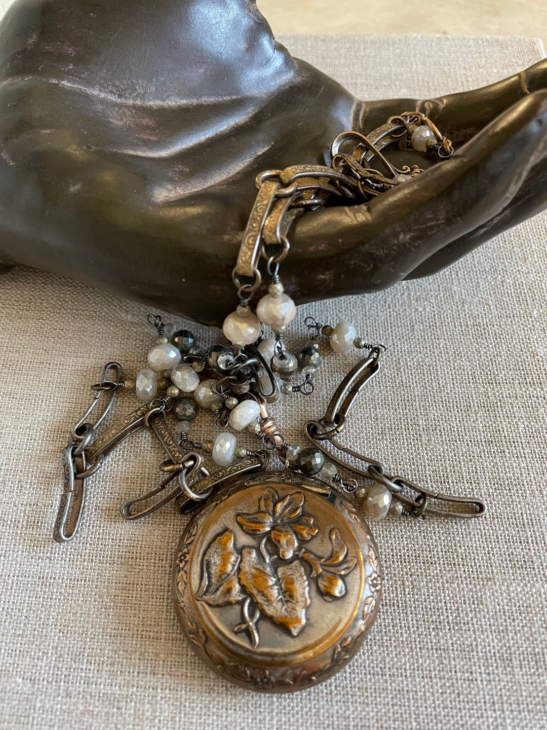 RESERVED Antique Compact Victorian Chatelaine Antique Book Chain ...