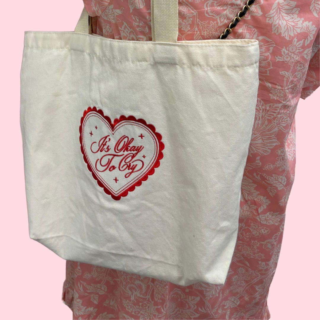 It’s Okay to Cry” Embroidered Tote Bag | Mental Health Affirmation Bag ...