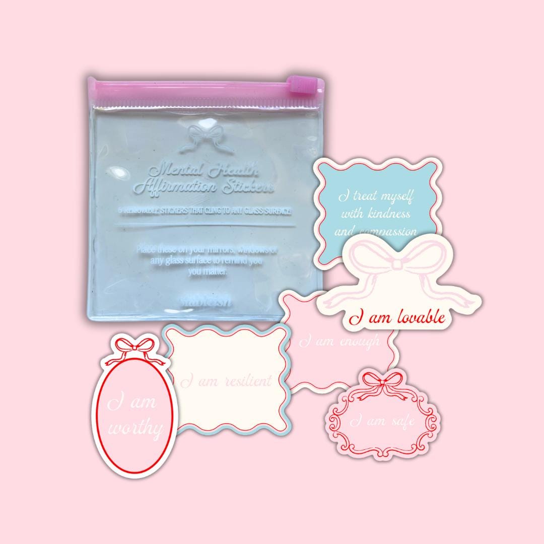 Affirmation Window Clings + Zipper Pouch Set | 6 Reusable Positive ...