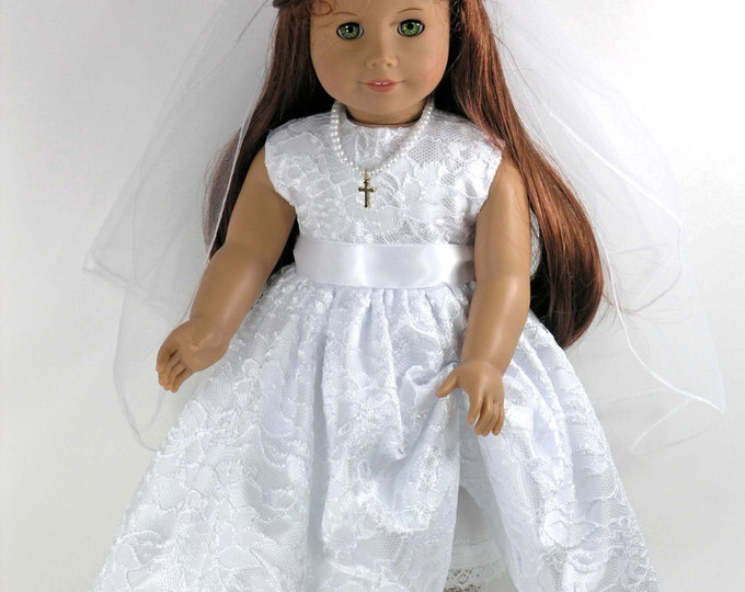 Handmade Communion Doll Dress for American Girl Cross Necklace, Veil ...
