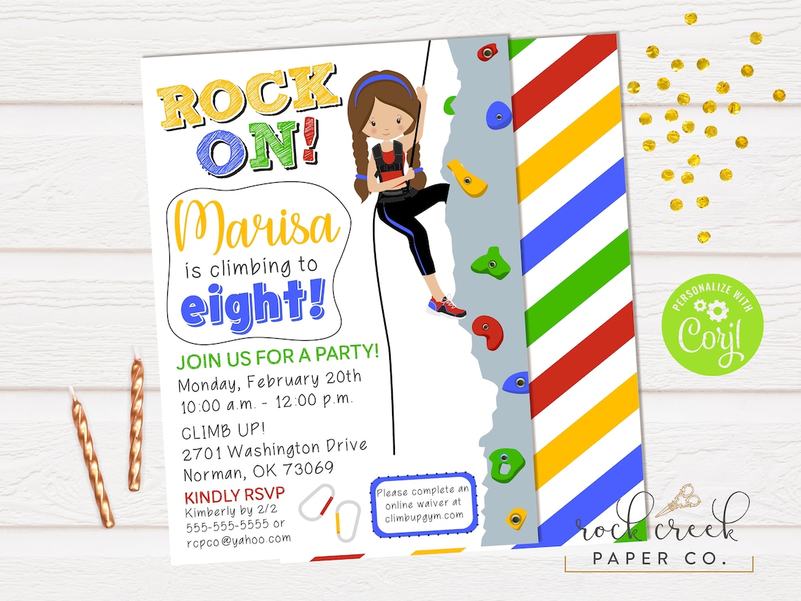 Climbing Wall Birthday Invitation Rock Climbing Invitation - Etsy