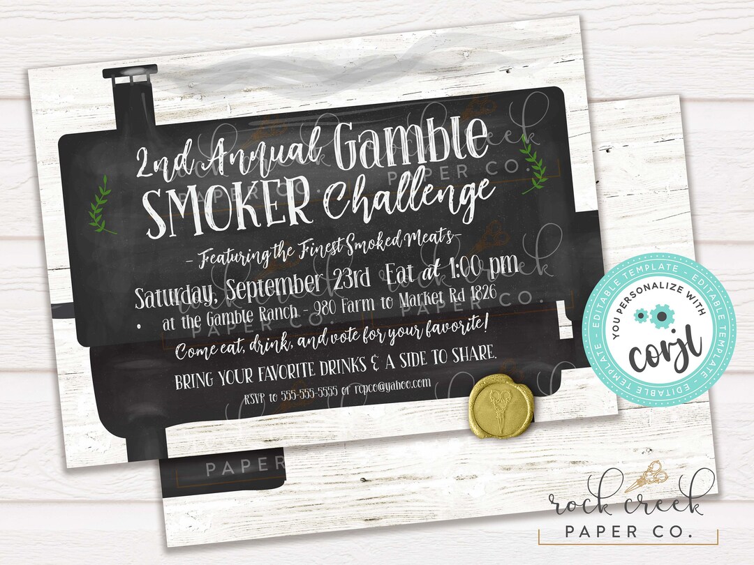 Barbecue Challenge Invitation, Barrel Smoker Invitation, Barbecue ...