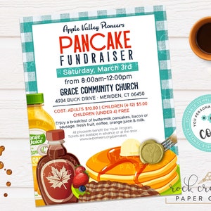 Pancake Breakfast Fundraiser Flyer, School Pancake Fundraiser, Charity ...