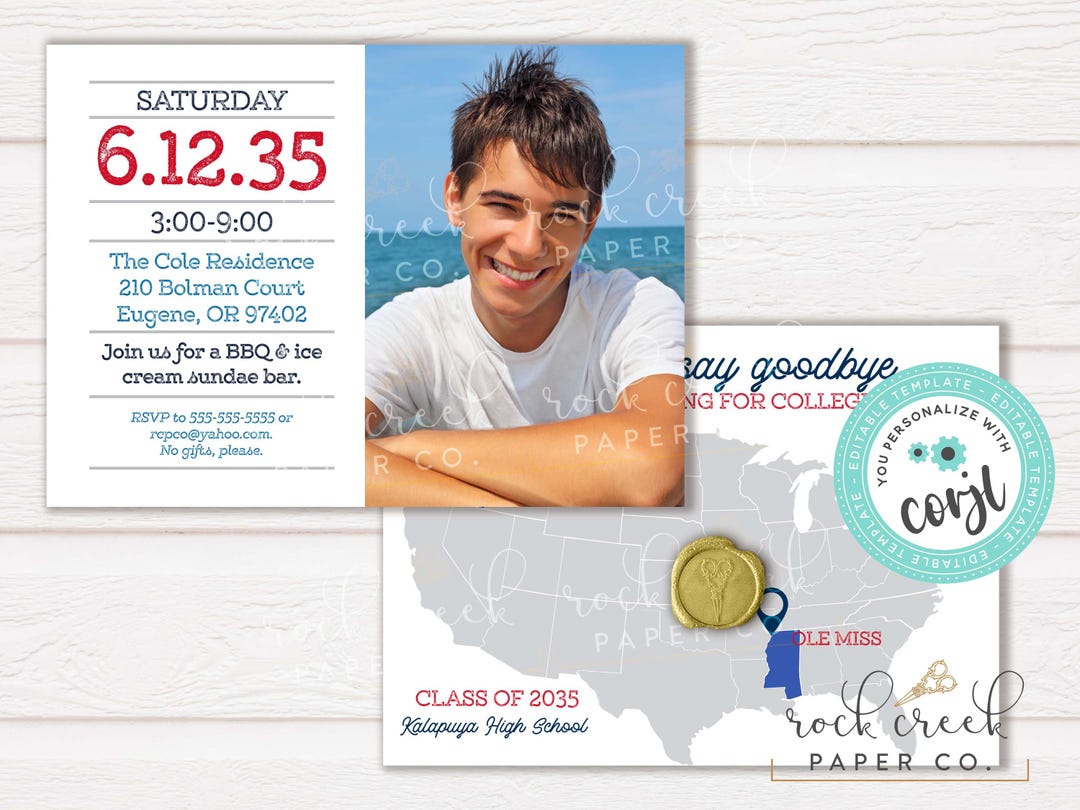 College Send off Invitation, USA Map Grad Party, Farewell BBQ, Bon ...