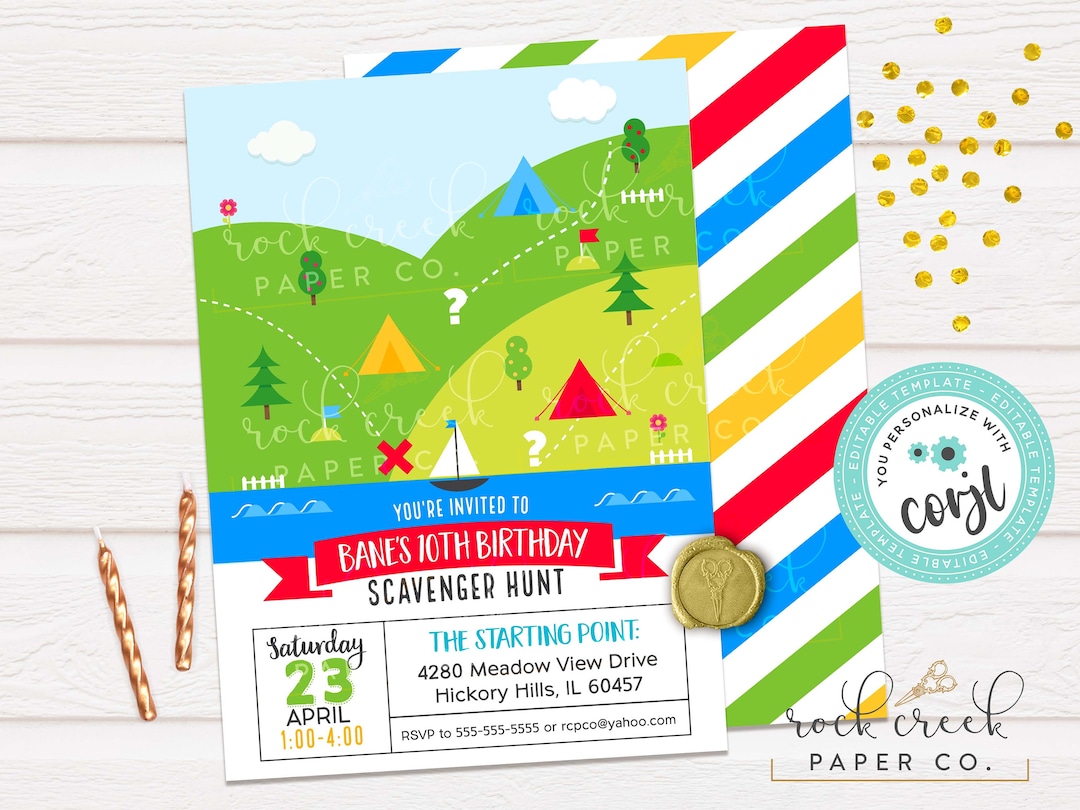 Scavenger Hunt Invitation, Scavenger Hunt Party, Camping Scavenger Hunt ...