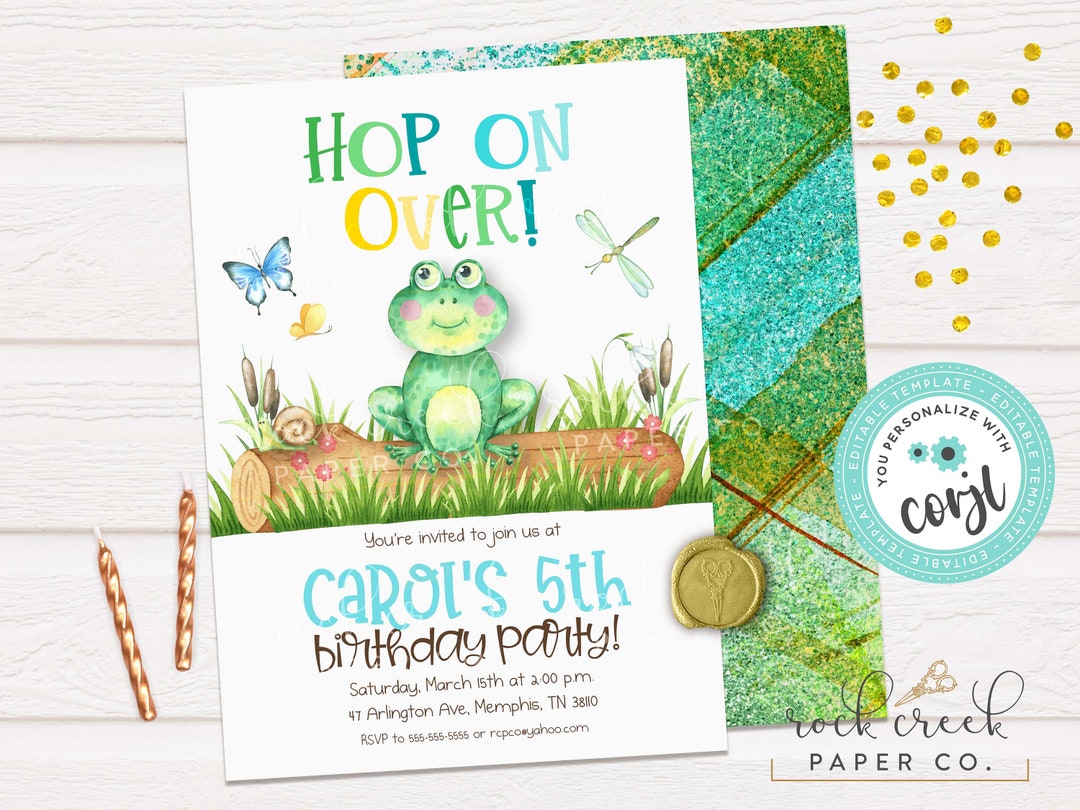 Frog Birthday Invitation, Frog, Butterfly, Dragonfly, Frog Watercolor ...