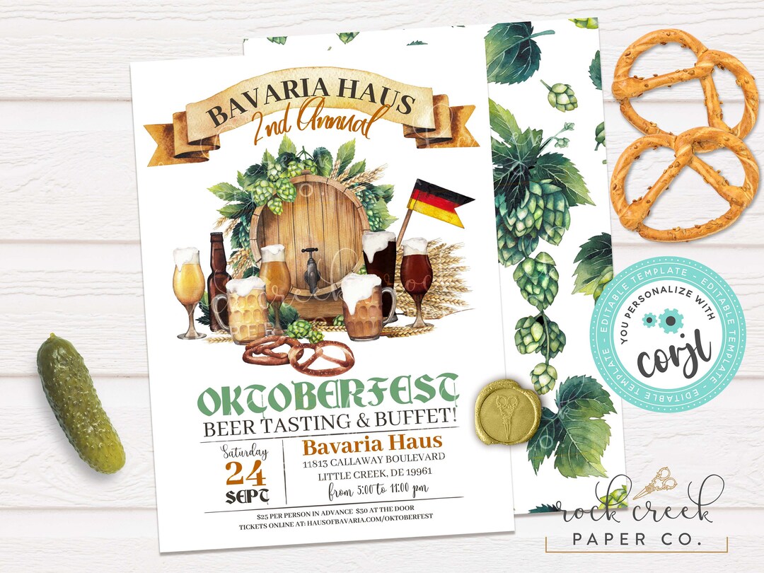 Oktoberfest Beer Barrel Invitation, Biergarten Party, Tuba, Accordion ...
