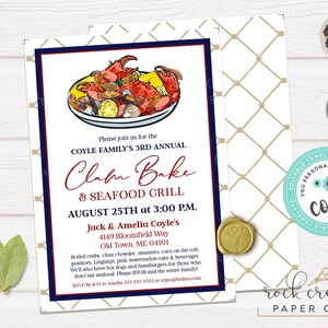 Clam Bake Invitation, Crab Bake, Lobster Boil, New England Clam Bake ...