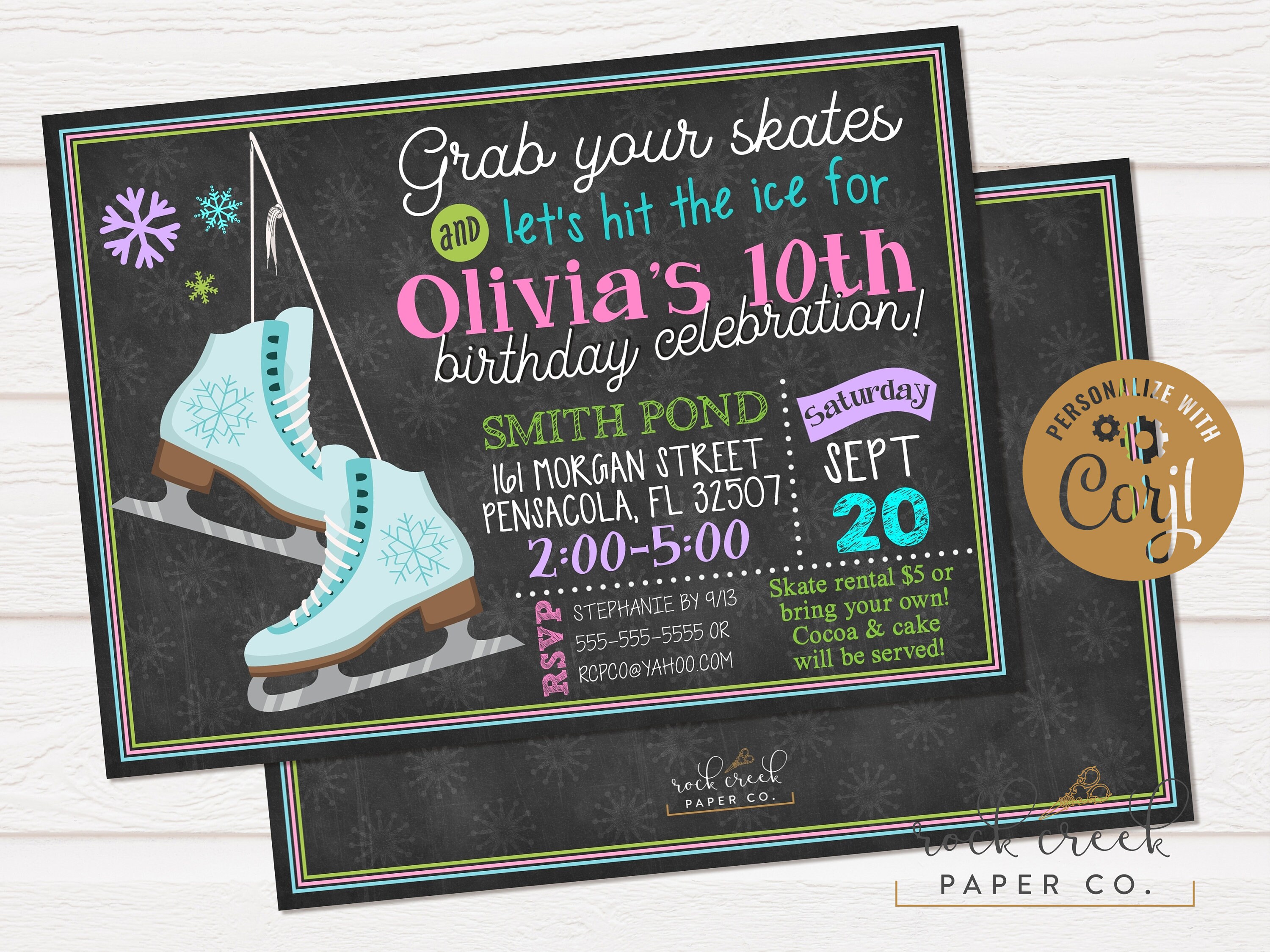 Ice Skating Birthday Invitation Skating Rink Party Ice | Etsy