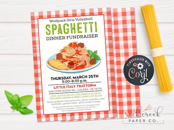 Spaghetti Dinner Invitation, Spaghetti Fundraiser, Spaghetti Dinner ...
