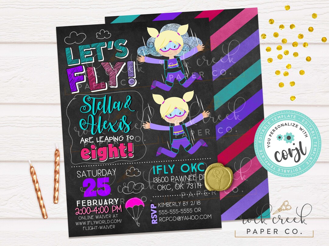 Ifly Skydiving Twins Girls Invitation, Ifly Birthday Invitation, Indoor ...