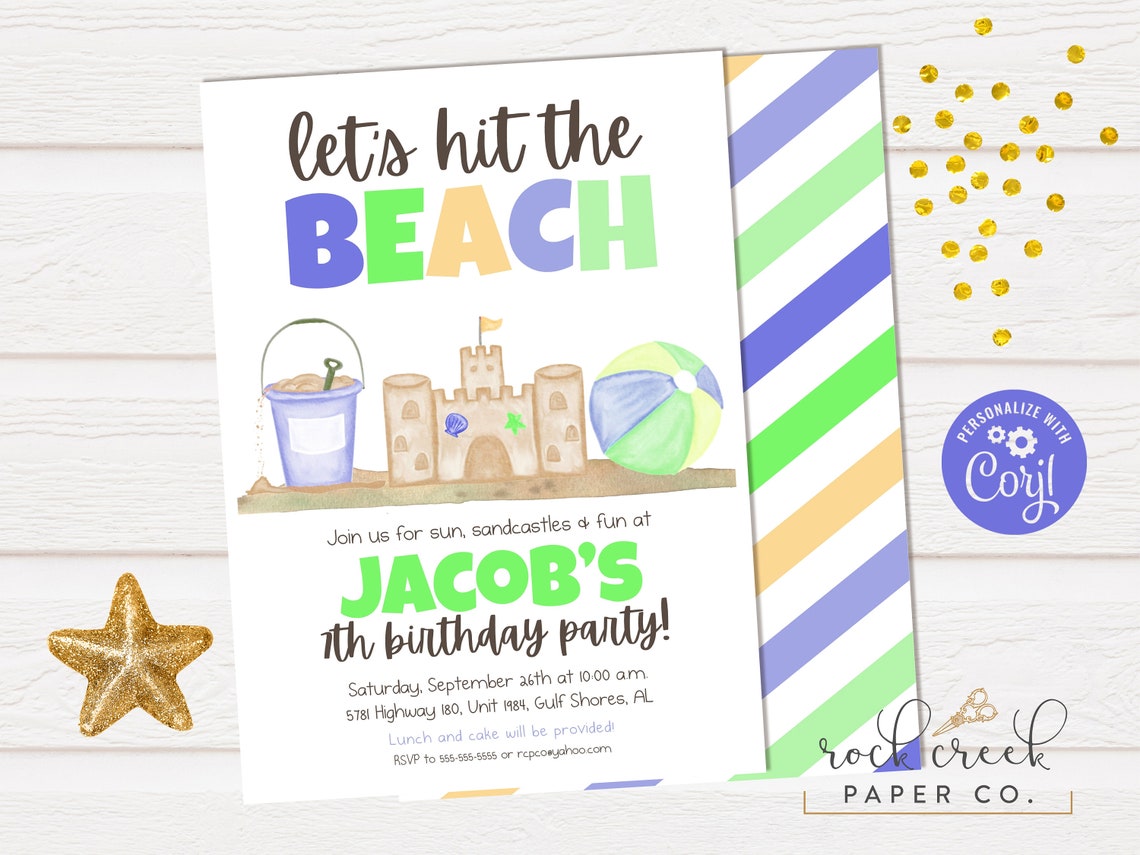 Sandcastles Birthday Invitation Beach Birthday Party Swim | Etsy