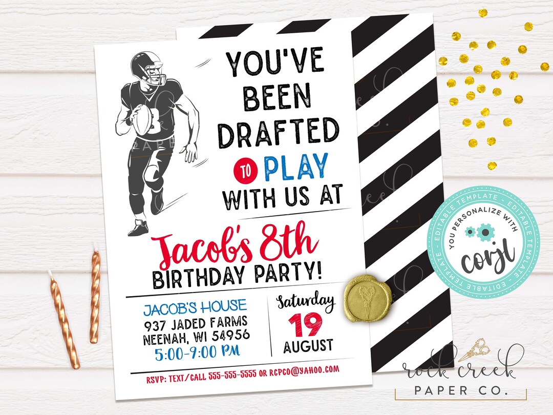 Football Birthday Invitation: Editable Quarterback Party Template ...