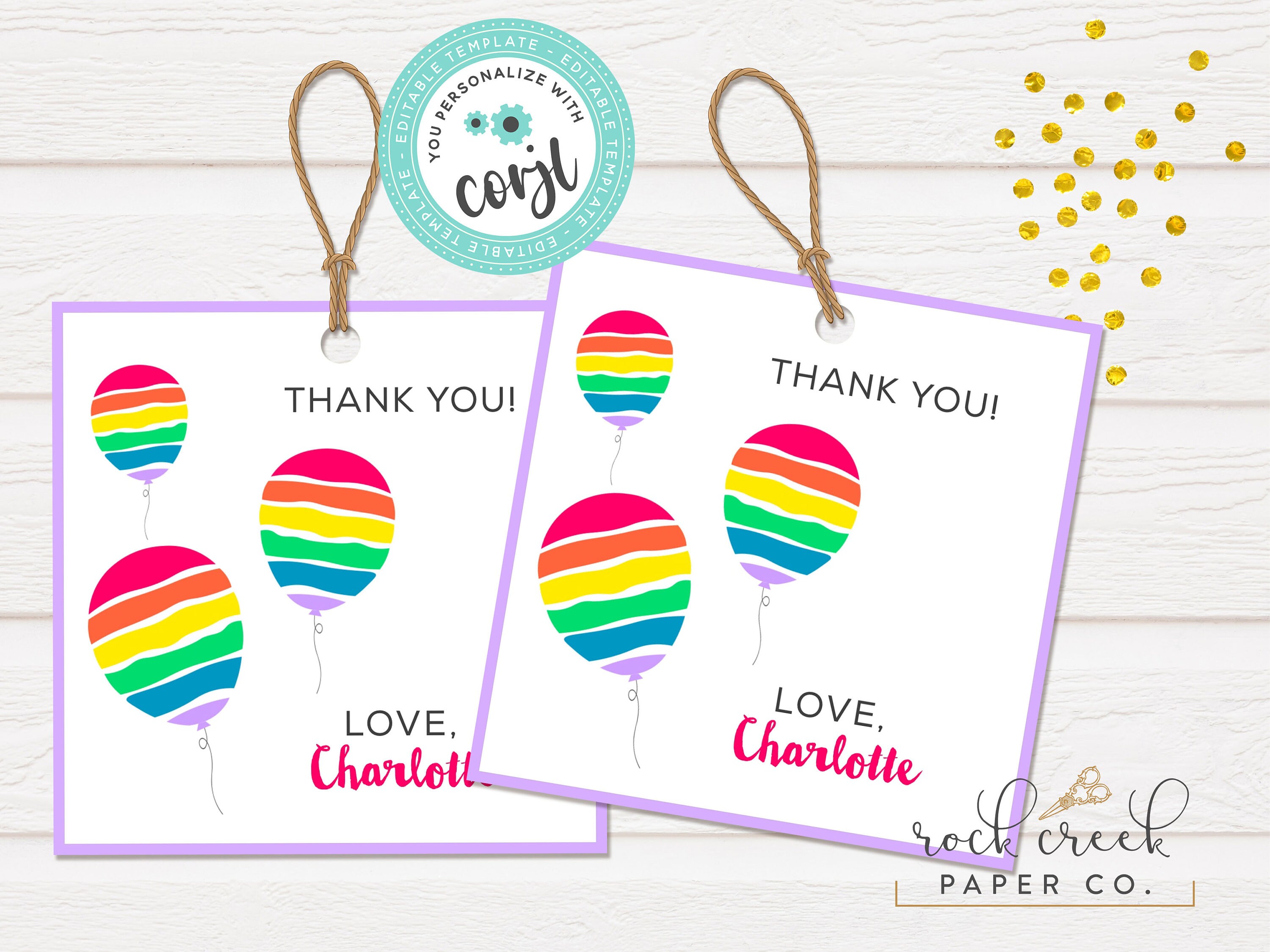Rainbow Balloon Birthday Invitation: Editable Party Templates (instant ...