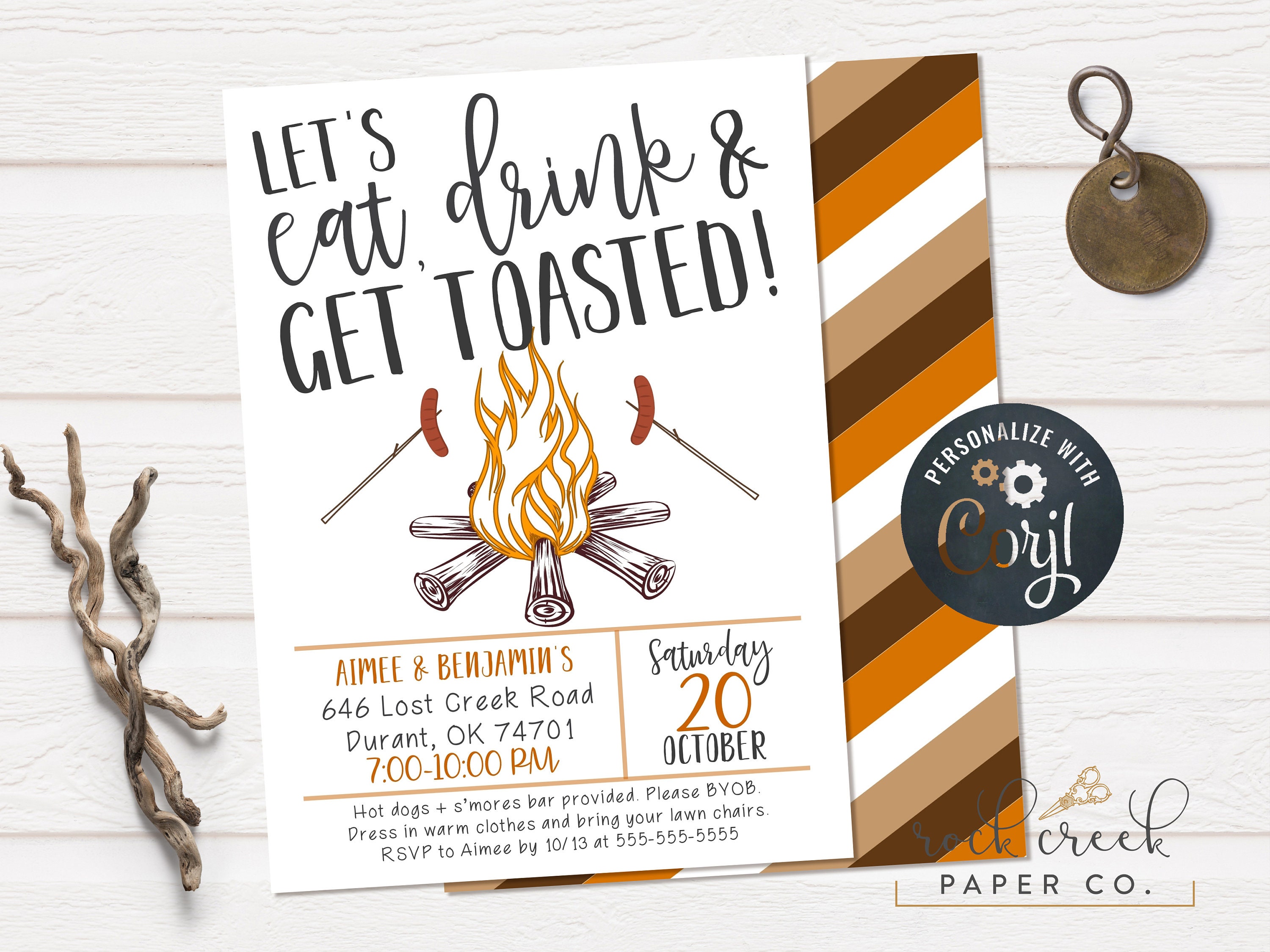 Eat Drink & Get Toasted Invitation Bonfire Party Invitation | Etsy