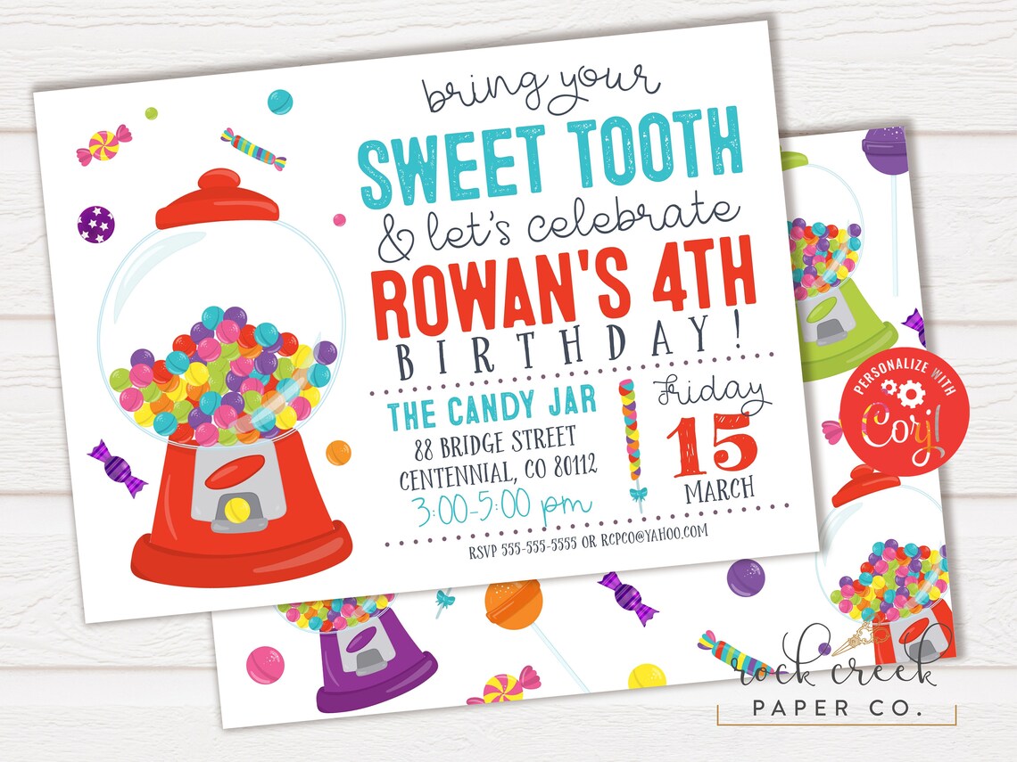 Candy Machine Birthday Invitation Candyland Invitation Candy | Etsy
