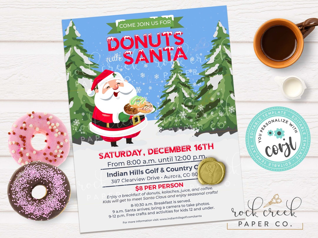 Donuts With Santa Flyer, Donuts With Santa Invitation, Christmas ...