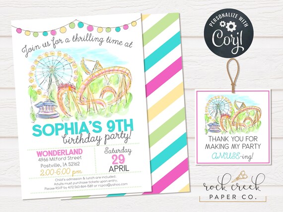 Amusement Park Birthday Invitation, Theme Park Party, Amusement Park ...